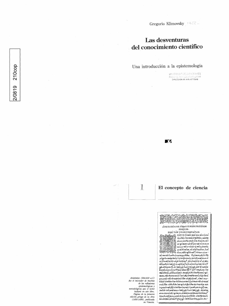 Klimovsky, Gregorio (1994), "Capítulo 1 El Concepto de Ciencia" en Las Desventuras Del Cono ...