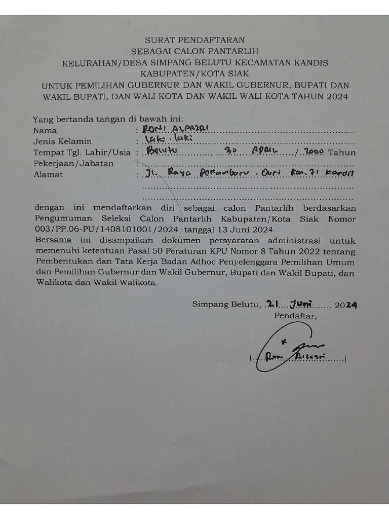 Surat Pendaftaran | PDF
