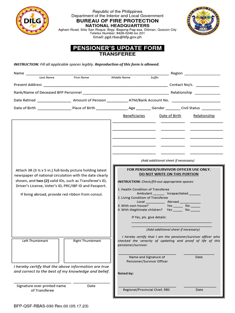 Pensioners Update Form Transferee | PDF | Government And Personhood