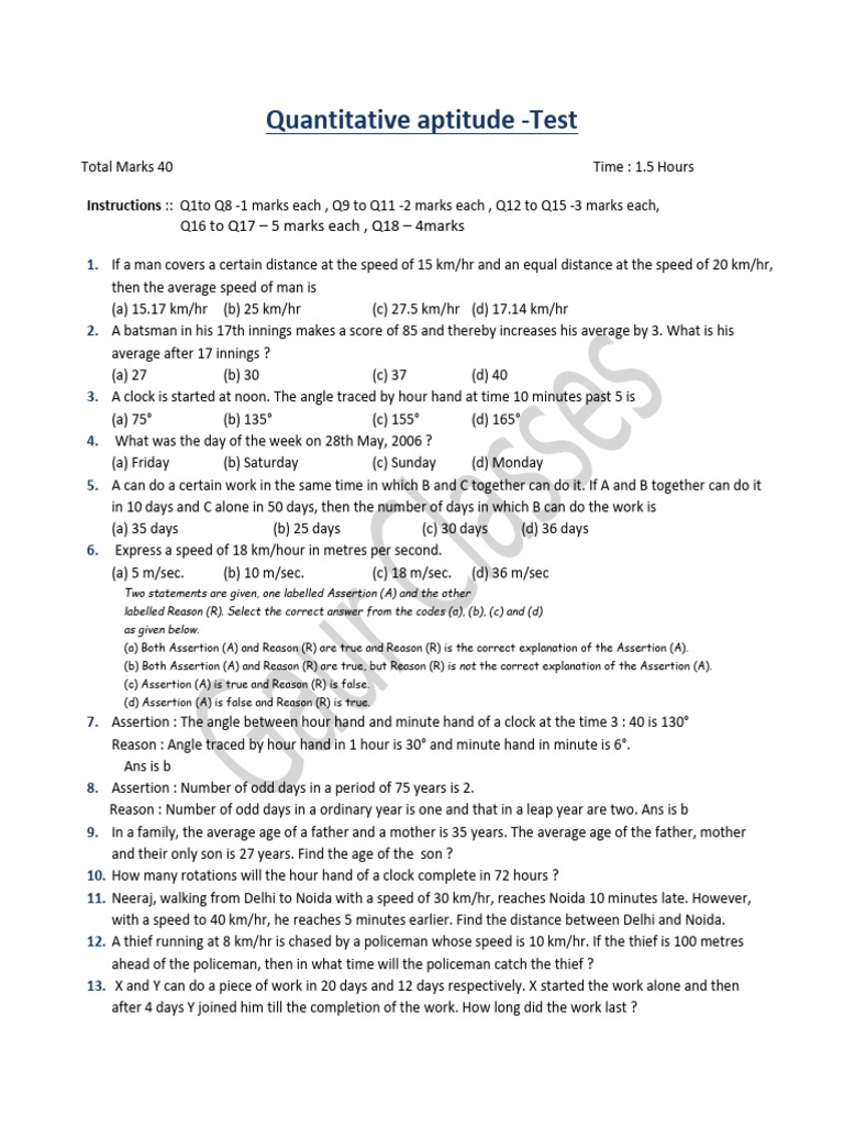 Quantitative Aptitude Test | PDF | Speed