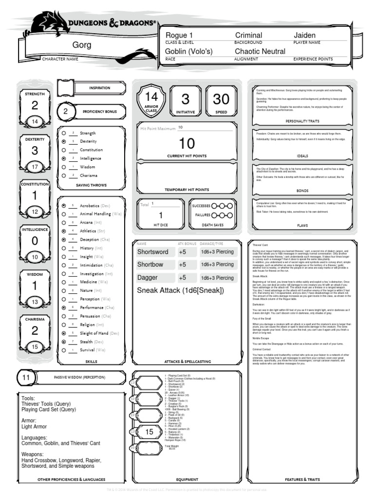 DND 5E CharacterSheet Gorg | PDF