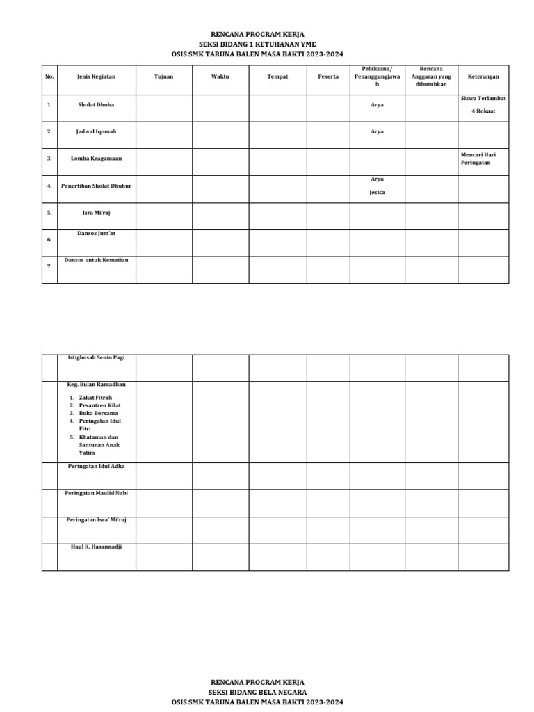 RENCANA PROKER OSIS 2023-2024 | PDF