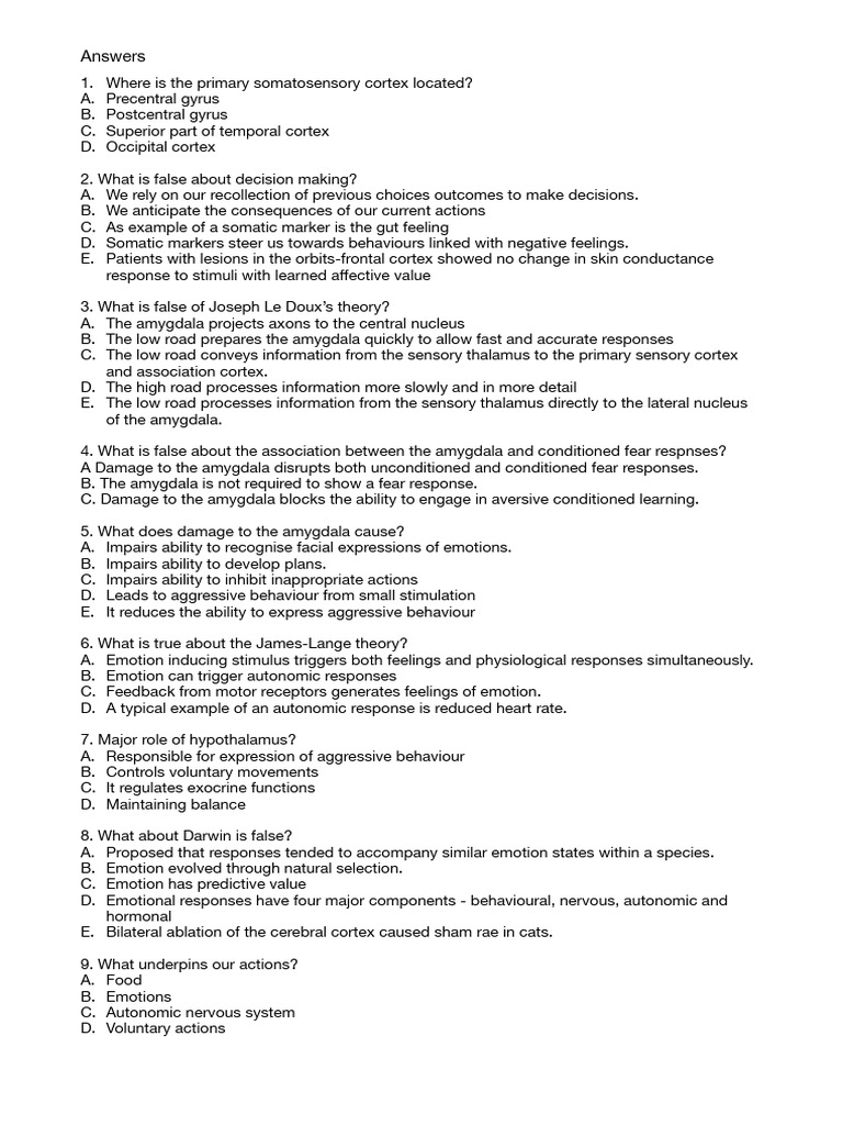 Useless Multiple Choices Questions For The Psychology in Unimelb | PDF | Auditory System | Amygdala