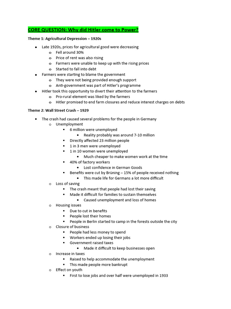 History Depth Study Notes | PDF | Weimar Republic | World War I Reparations