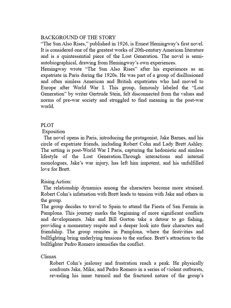 Hemingway's "The Sun Also Rises" Overview | PDF