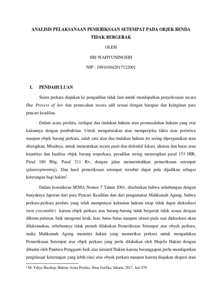 Analisis Pemeriksaan Setempat Objek Hukum | PDF | Hukum