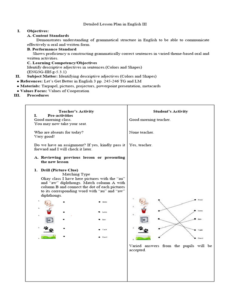 Detailed Lesson Plan in English III | PDF | English Language | Lesson Plan