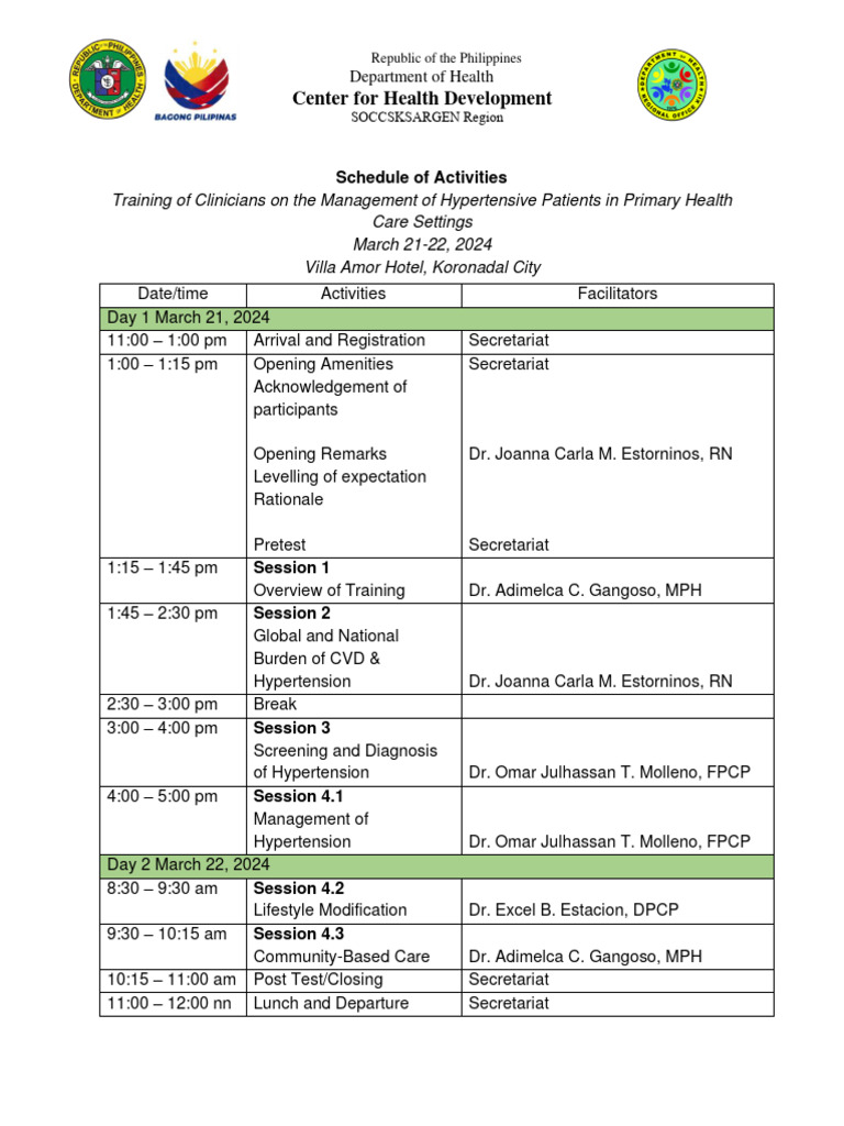 Hypertension Management Training Schedule | PDF