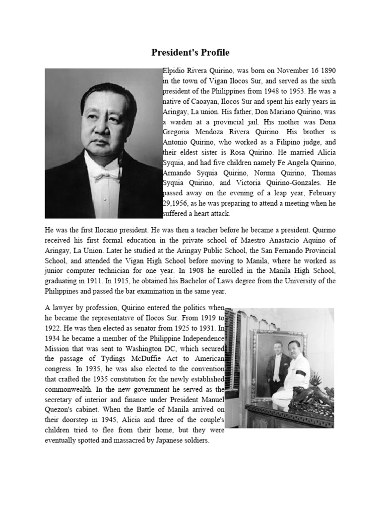 Elpidio Quirino's President Profile | PDF | Government | Philippines