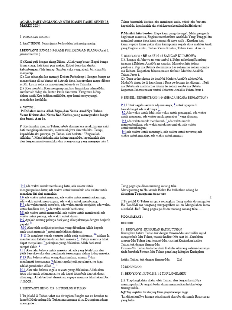 Acara Partangiangan STM Kasih Tasbisenin 18 Maret 2024 | PDF | Agama & Spiritualitas