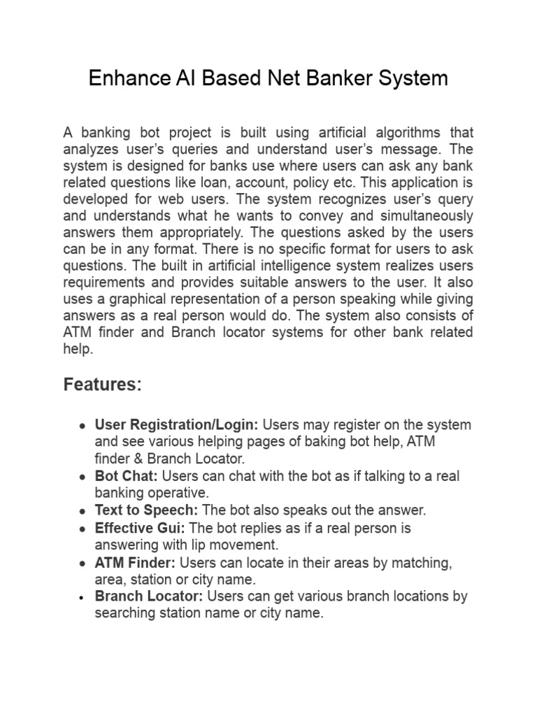 Enhance AI Based Net Banker System: Features | PDF