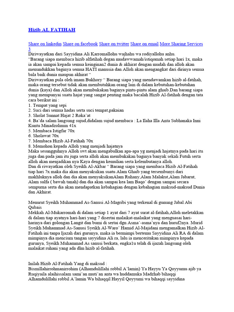 Hizib Al Fatihah | PDF