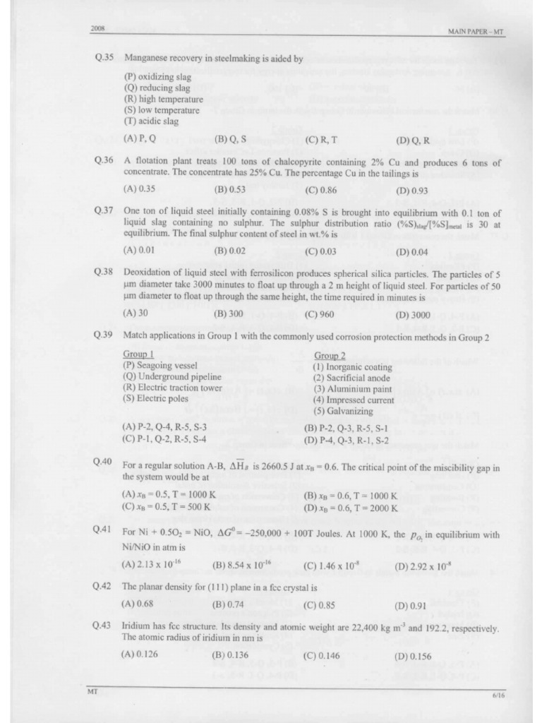 Metallurgical Question Paper-4 | PDF