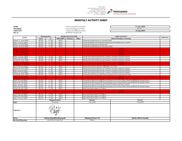 Timesheet Magenta - Juni - Astrina Salsabilla - Tanker and Offshore ...