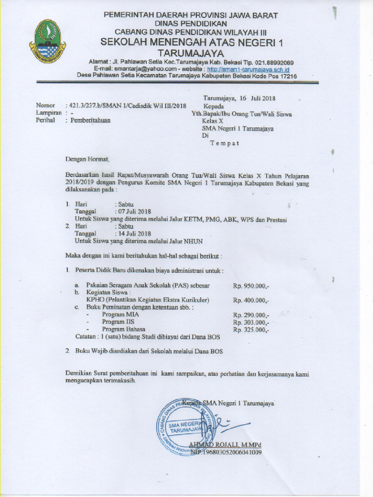 Surat Pemberitahuan Orang Tua Siswa | PDF Surat Pemberitahuan Orang Tua Siswa | PDF