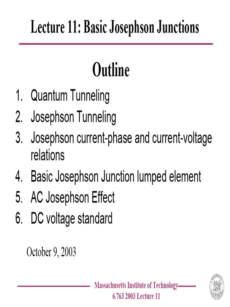Josephson Junction Lecture11 | PDF | Quantum Tunnelling | Voltage