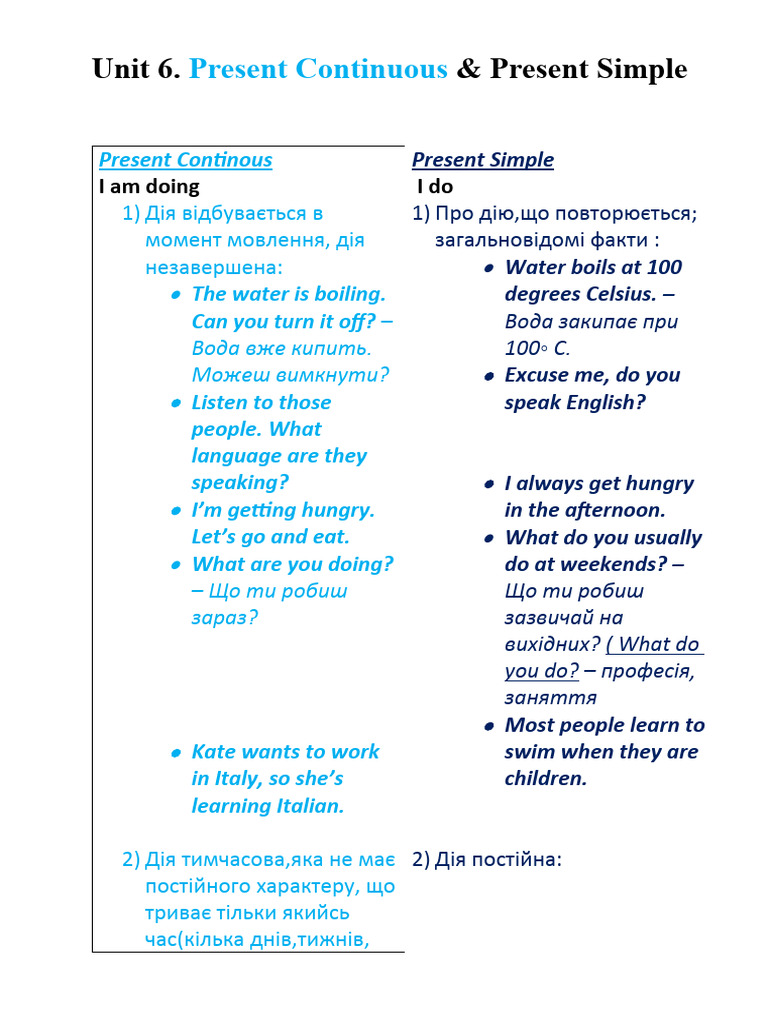 Unit 6 Present Continuous & Present Simple | PDF