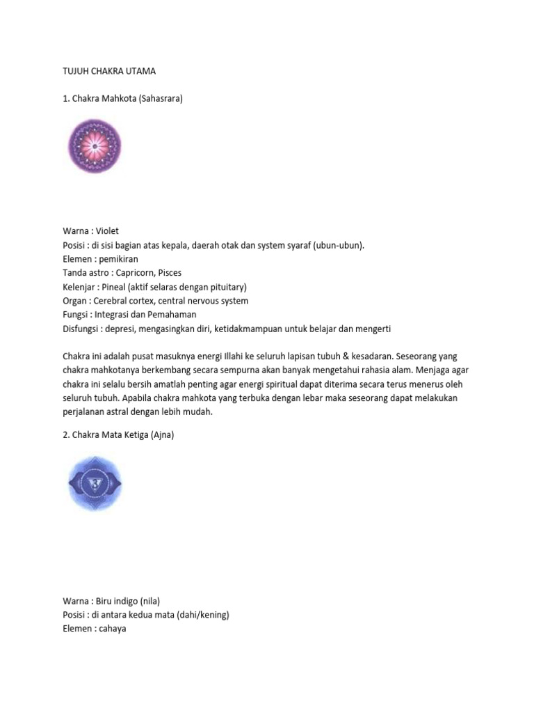 Fungsi dan Warna Tujuh Chakra | PDF