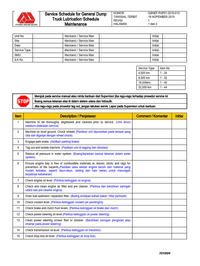 Preventive Maintenance Schedule For Light Truck Lubrication Rev1 | PDF