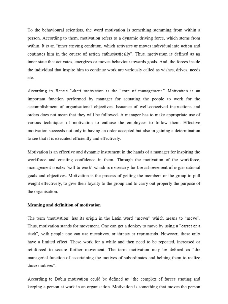 Meaning and Definition of Motivation | PDF | Motivation | Motivational