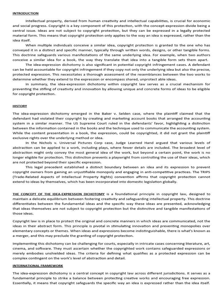 idea expression dictomy | PDF | Copyright | Idea