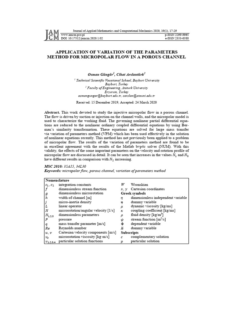 Application of Variation of The Par | PDF | Viscosity | Equations