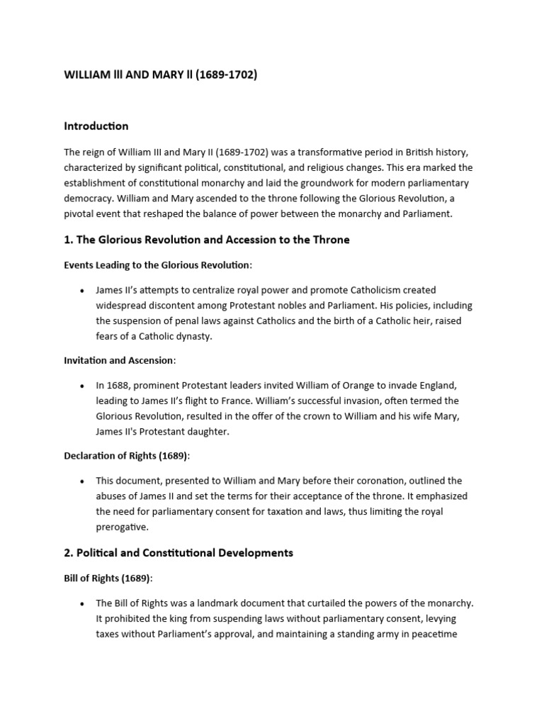 WILLIAM LLL AND MARY LL | PDF | Parliament | United Kingdom Of Great Britain And Ireland