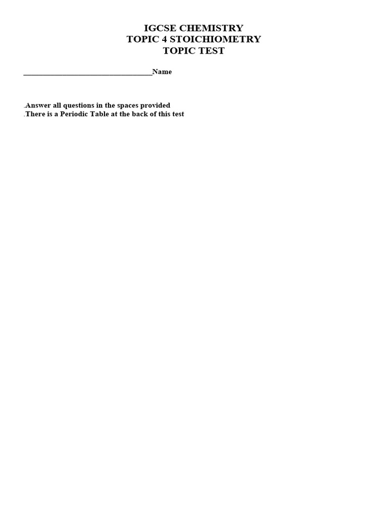 IGCSE Chemistry Stoichiometry Test | PDF | Acid | Sodium