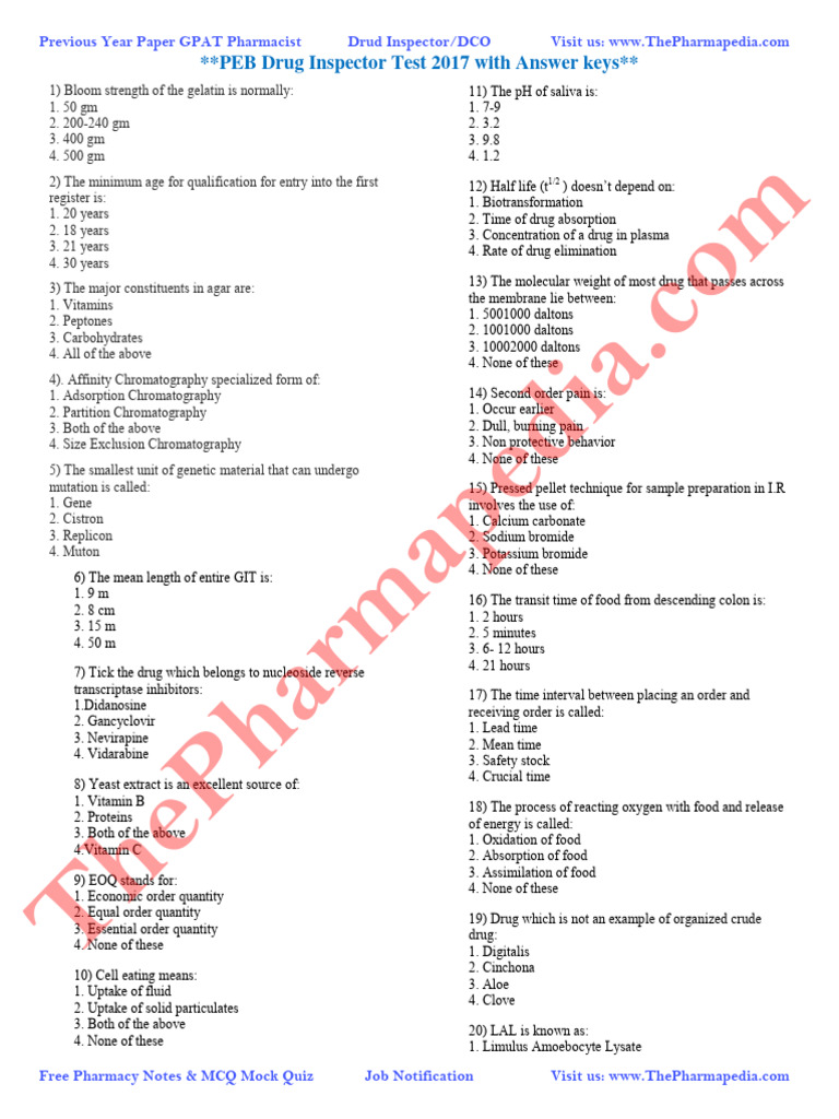 PEB Drug Inspector Paper 2017 Pharmapedia | PDF | Sodium | Chromatography