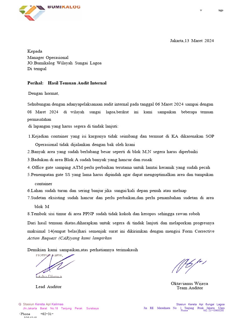 Temuan Audit Internal SAO 2024 - OPS | PDF