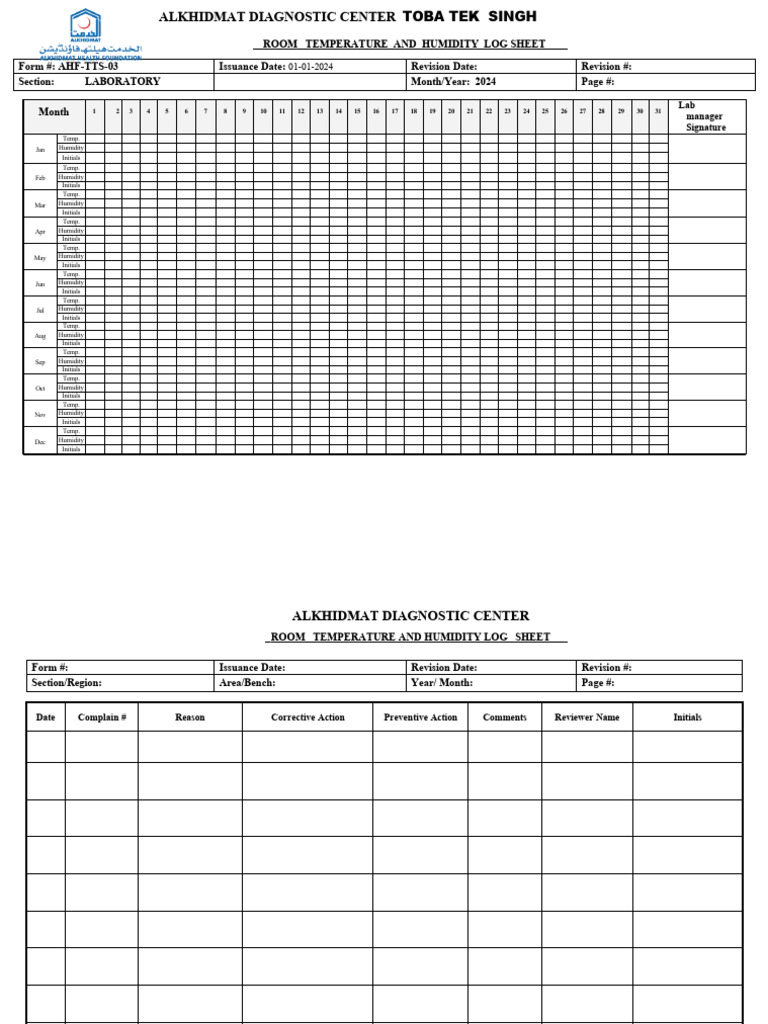 03 - Room Temperature and Humidity Log Sheet | PDF