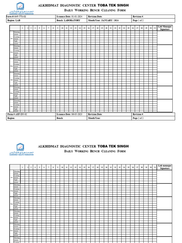 02-Daily Bench Top Cleaning Form | PDF
