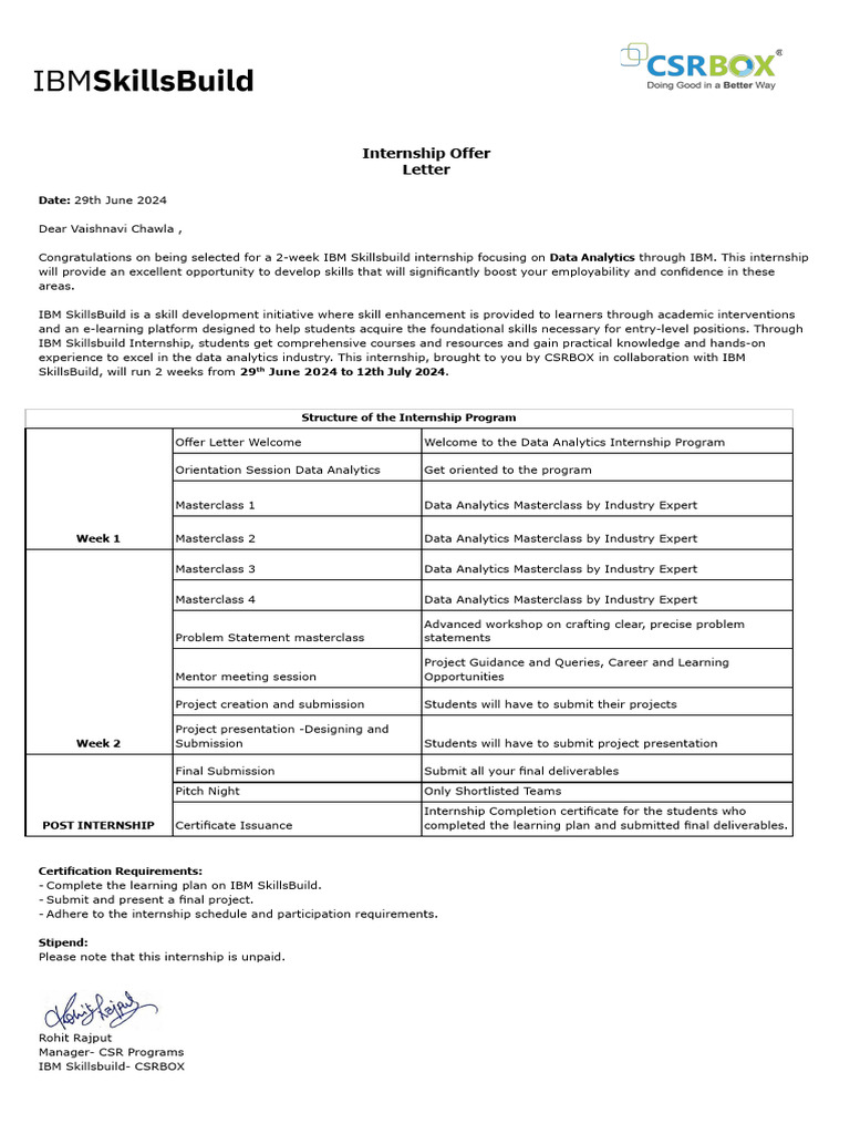 Revised Offer Letter | PDF | Internship | Job Hunting