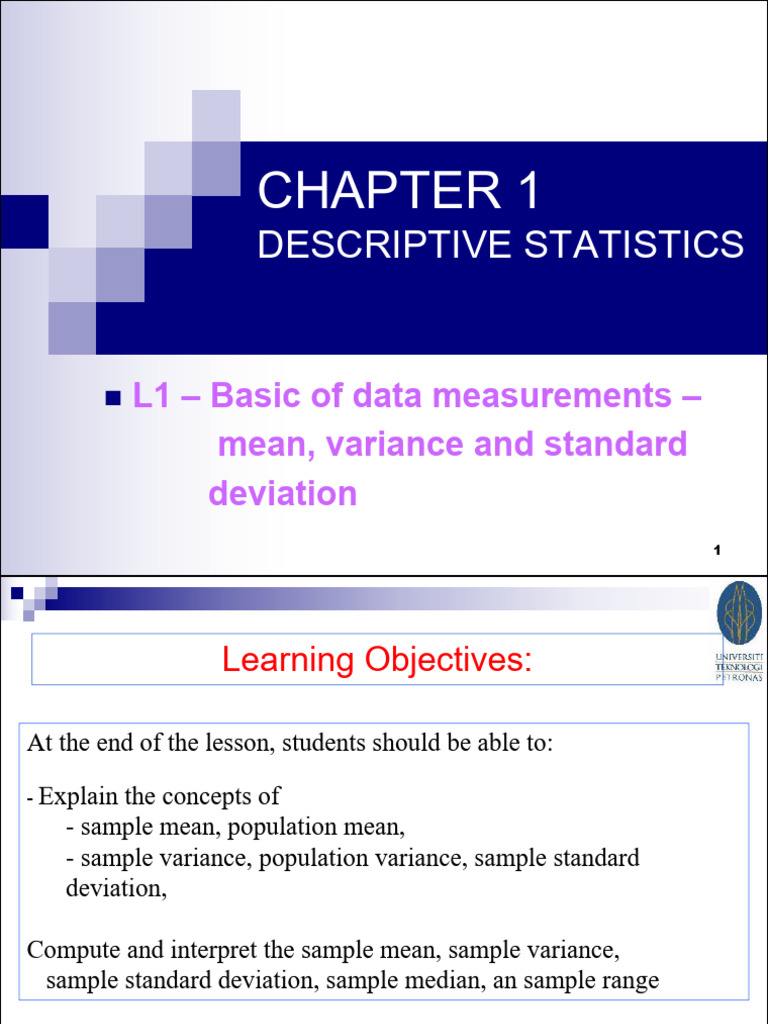 Chapter 1 - Descriptive Statistcs - L1 - Jan 2024 | PDF | Descriptive ...