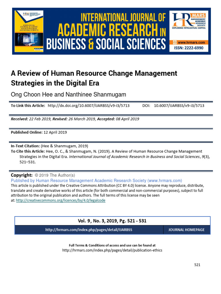 A Review of Human Resource Change Management Strategies in The Digital Era | PDF | Change ...