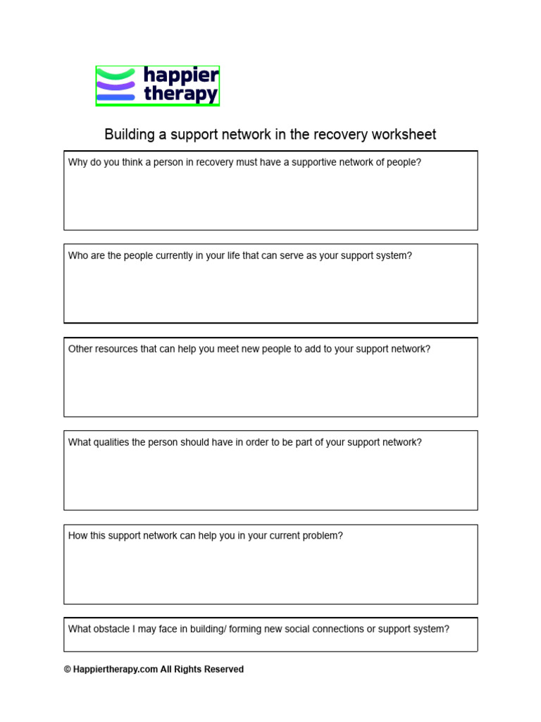 Building A Support Network in The Recovery Worksheet | PDF | Self ...