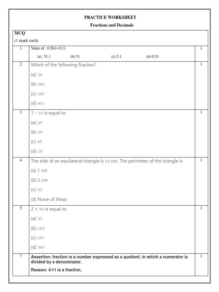 Class 7 - Fractions and Decimals | PDF | Odds | Numbers