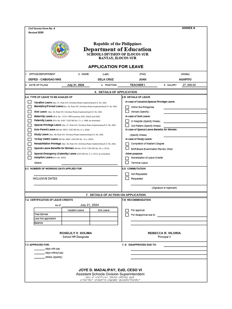 CS Form 6 v4.0 Template | PDF | Sick Leave | Surgery