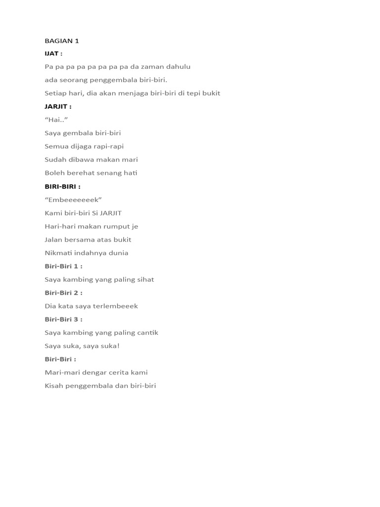 Naskah Drama Upin Ipin Penggembala Biri Biri | PDF