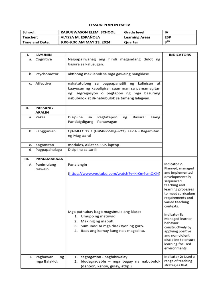 LESSON PLAN IN ESP IV New | PDF