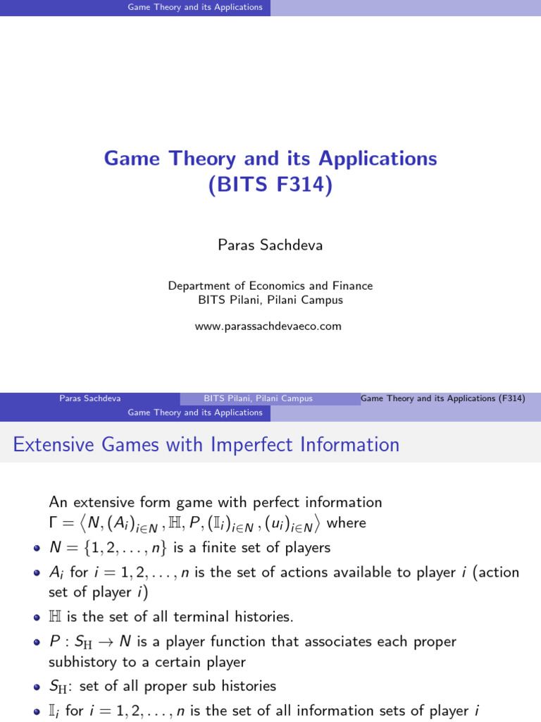 Game Theory and Its Applications (BITS F314) : Paras Sachdeva | PDF ...