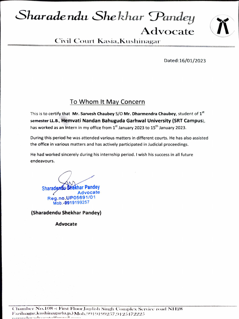 Internship Certificate for Sarvesh Chaubey | PDF