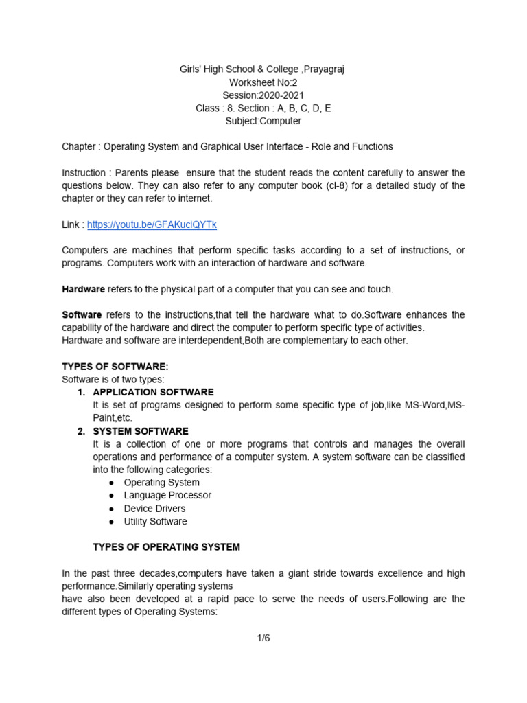 Class 8 Computer Ws 2 Pdf Graphical User Interfaces Operating System 