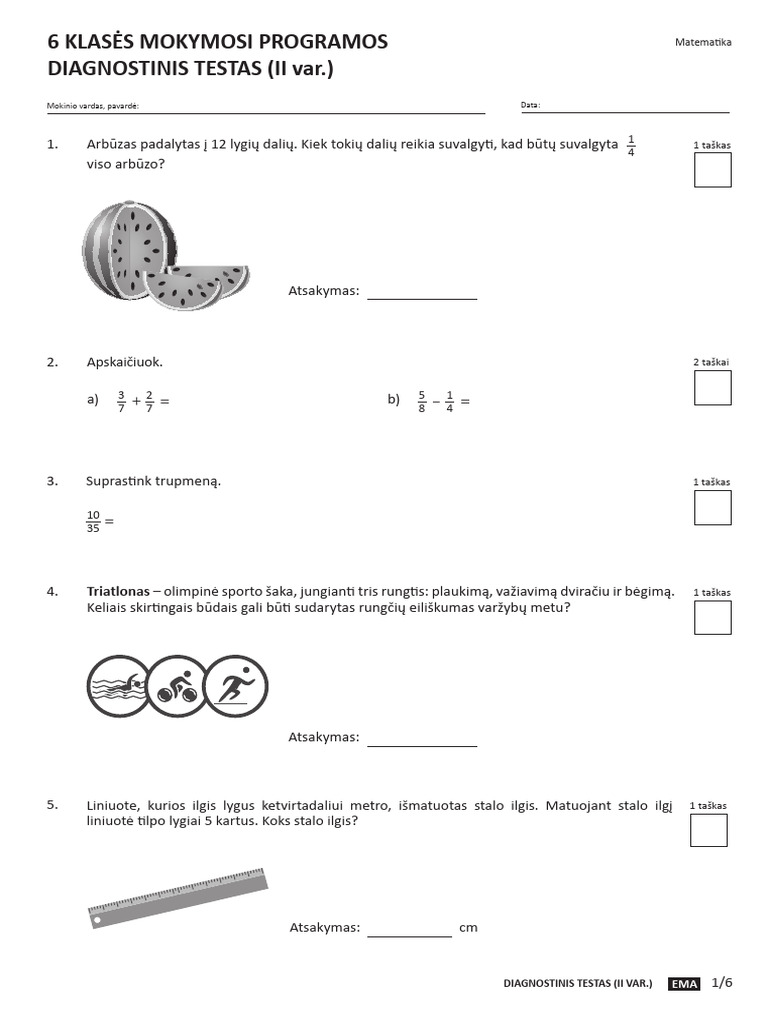 Matematika 6 Testas 2var | PDF