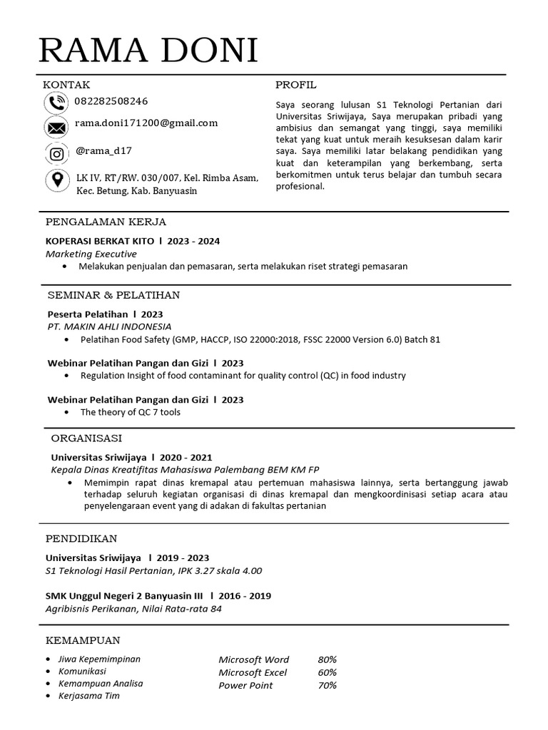 CV Ats 000 Rama Doni | PDF | Karier & Perkembangan
