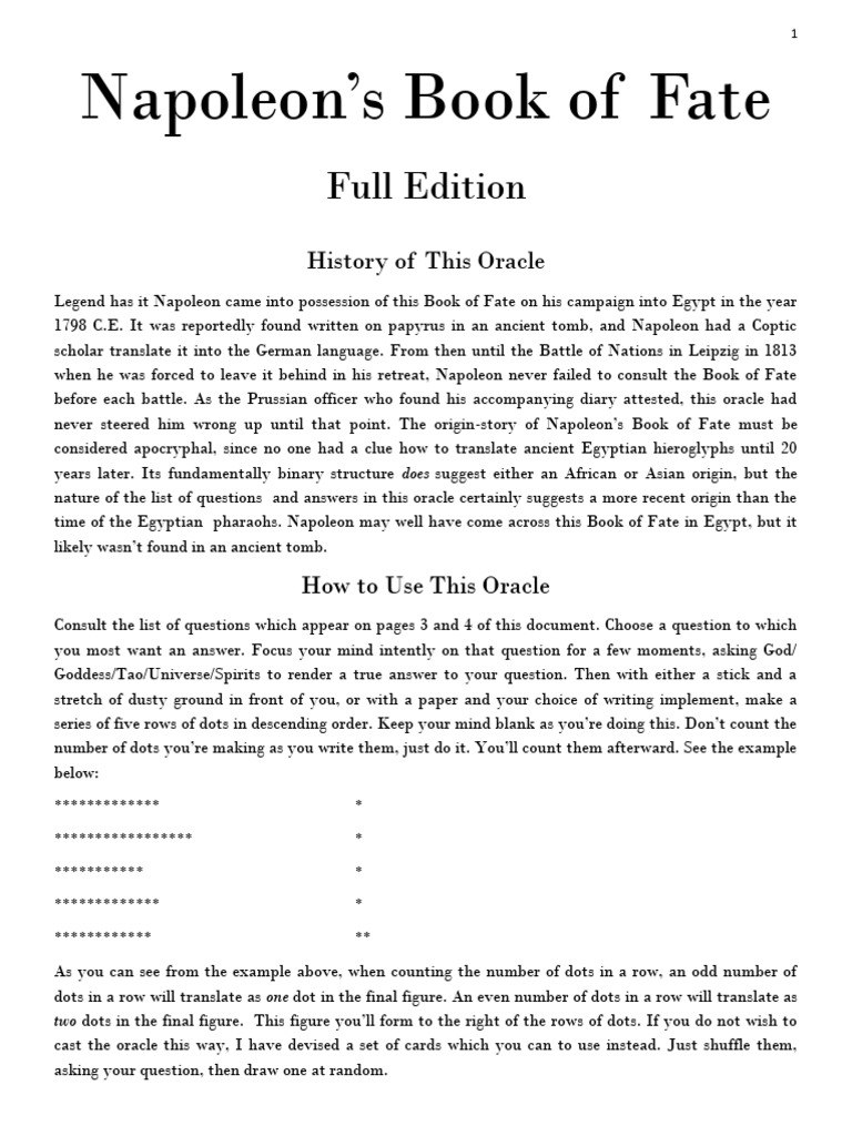 Napoleons Book of Fate Full Edition | PDF | Ancient Egypt | Luck