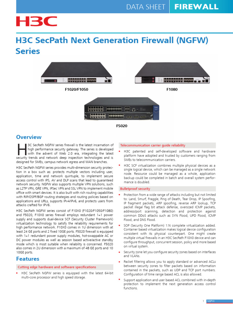 H3C SecPath Next Generation Firewall (NGFW) Series Datasheet | PDF ...