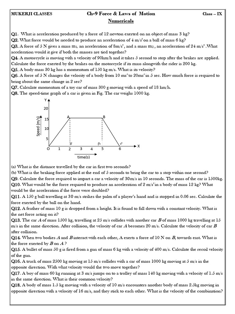 Numericals Ch-9 Force & Laws of Motion | PDF | Force | Mass