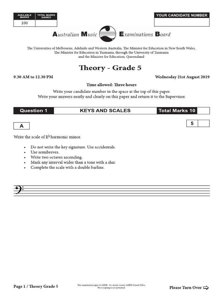 Grade 5 Theory August 2019 | PDF