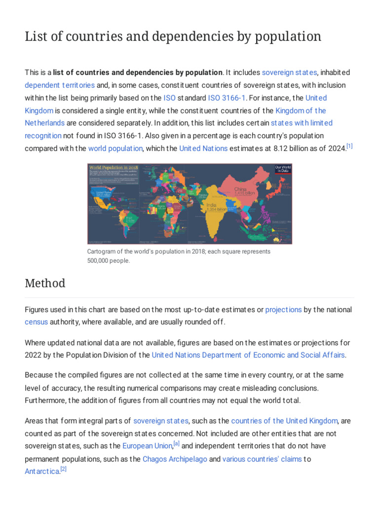 List Of Countries And Dependencies By Population Wikipedia Pdf